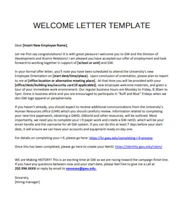 Welcome Letter Template ~ Resume Letter