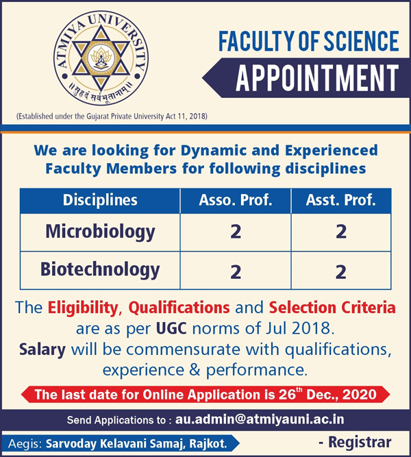 ATMIYA University Microbiology/Biotech Faculty Jpbs 2020 December ... ATMIYA University Microbiology/Biotech Faculty Jpbs 2020 December ...