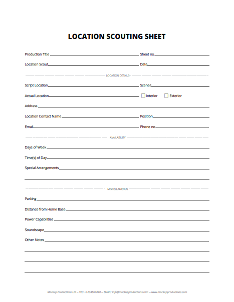 Grace G324 Media : Location Scouting Form - Main Task and Ancillary Task