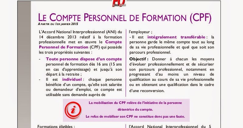 Fo Loire Atlantique Le Compte Personnel De Formation Cpf