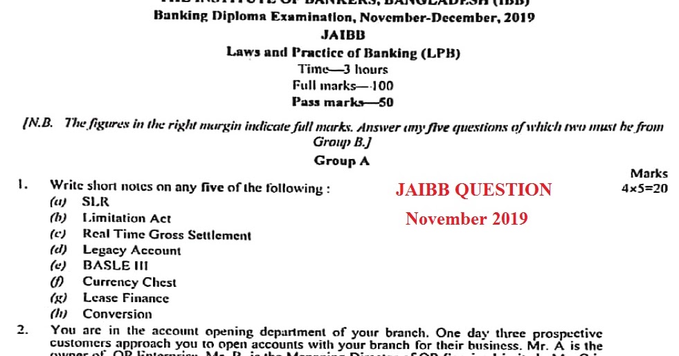 JAIBB Question Laws and Practice of Banking(LPB) November-December 2019 ...