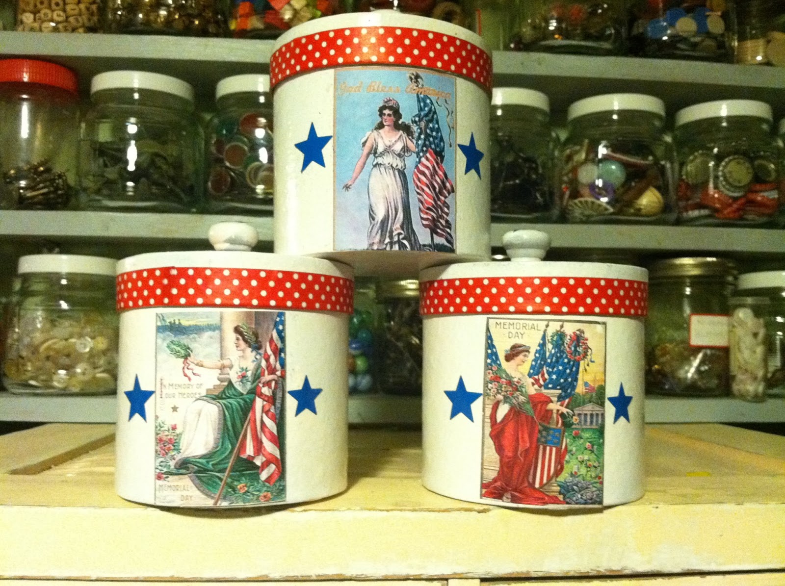 Pollyanna Reinvents: Americana Canisters from Antique Post Cards