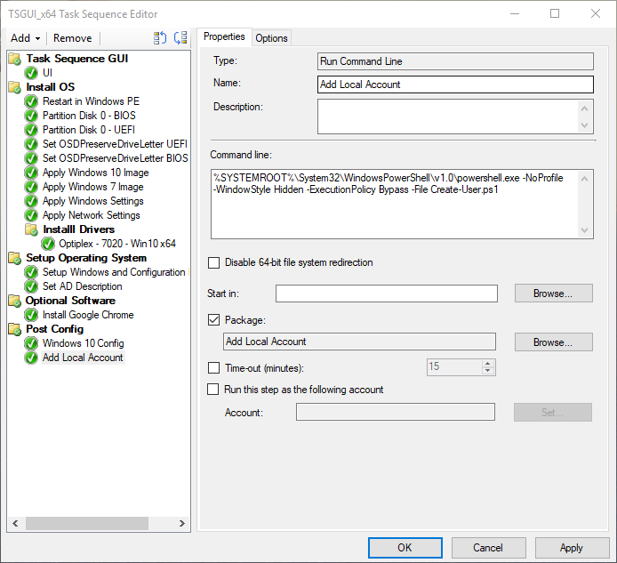 SCCM Task Sequence GUI - How to set up the TS to work with a GUI