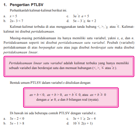 Persamaan dan Pertidaksamaan Linear Satu Variabel (PLSV dan PTLSV ...