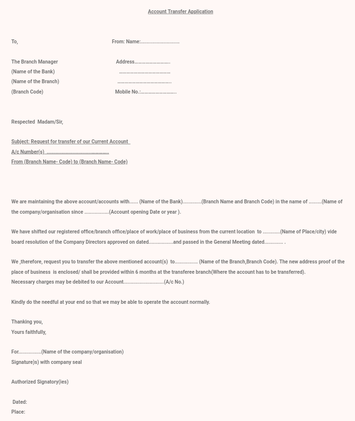 Best Bank Account transfer Application formats 2019