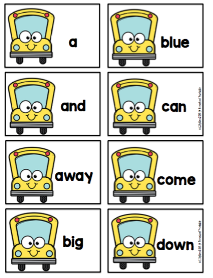 Bus Theme Pre-Primer Sight Words Practice with Keyboard ~ Preschool ...