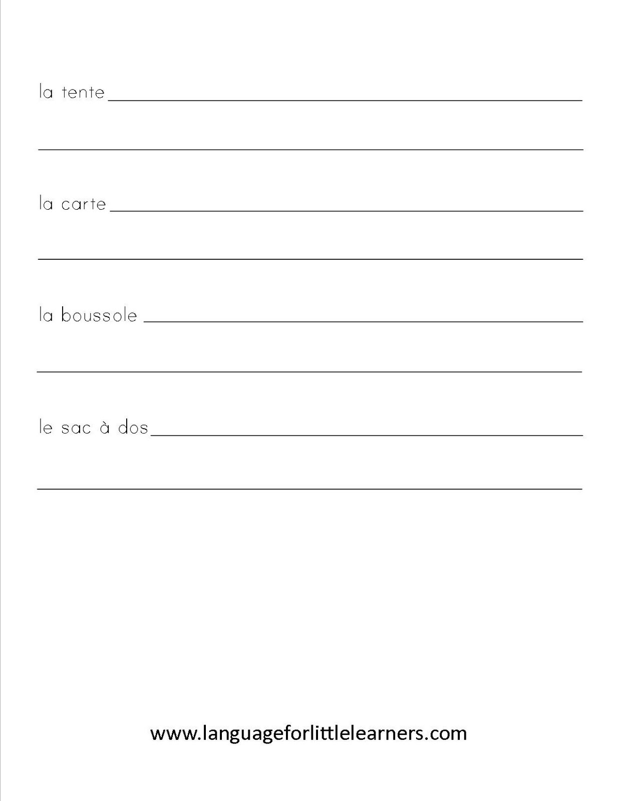 Language for Little Learners: French Camping Vocabulary Copywork Pages