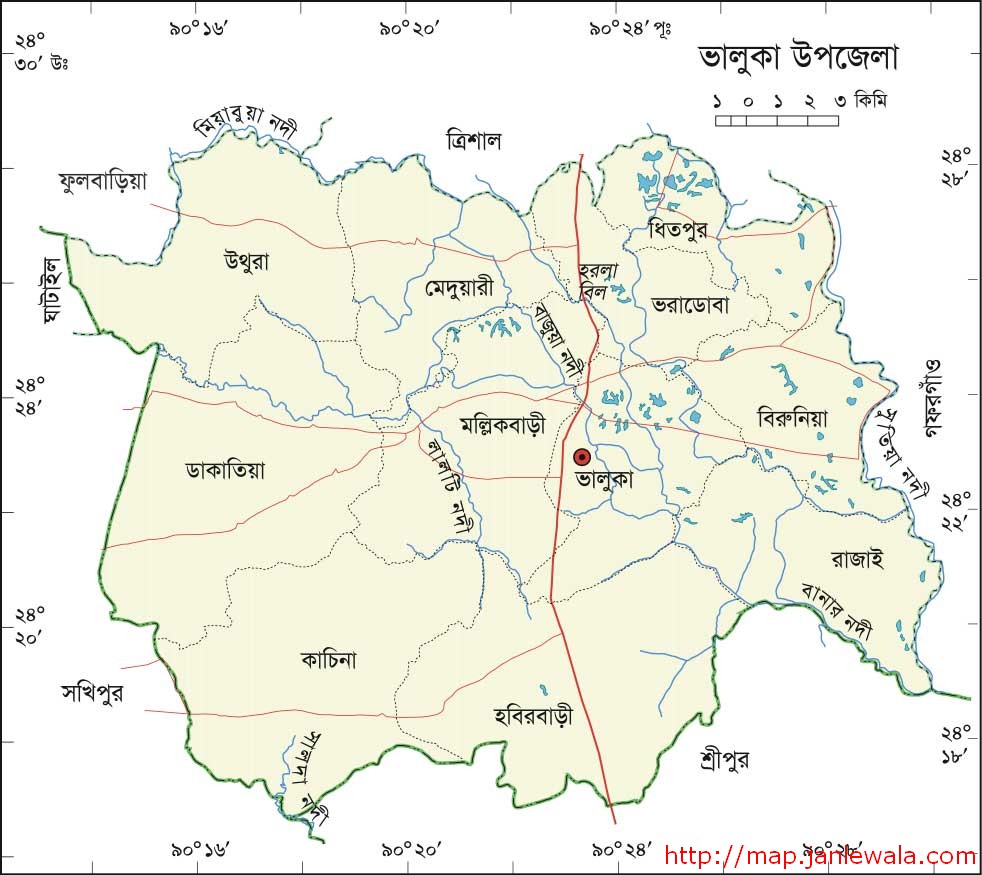 ভালুকা উপজেলা মানচিত্র, ময়মনসিংহ জেলা, বাংলাদেশ