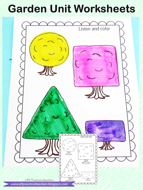 ESL/EFL Preschool Teachers: Garden Unit Worksheets for Kindergarten EFL