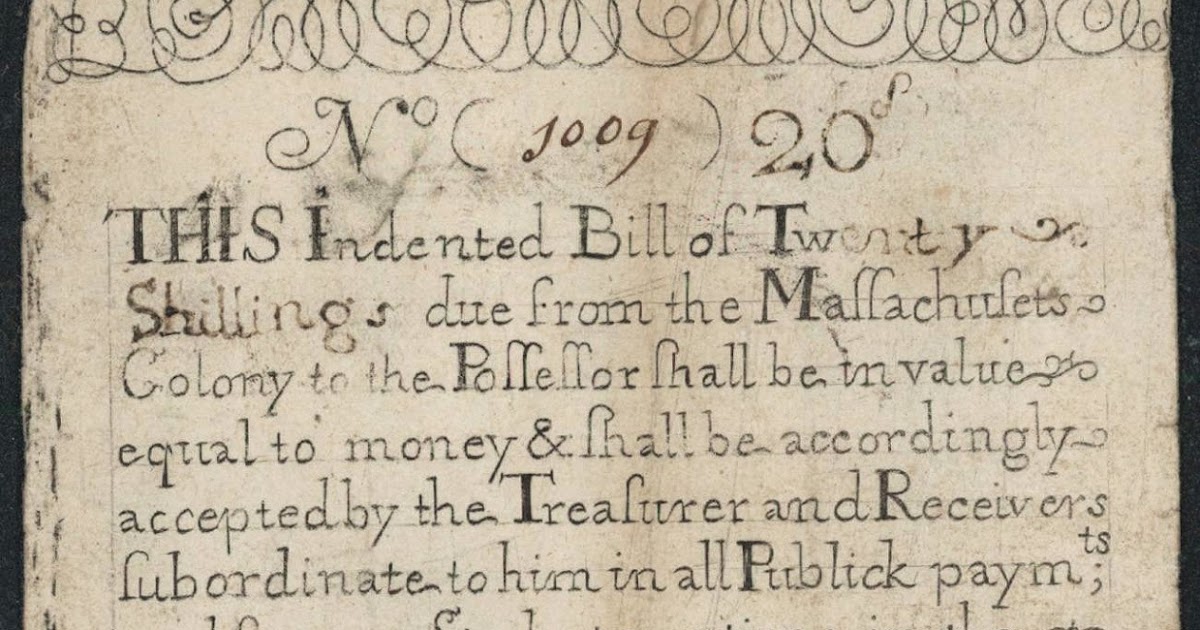 Colonial Currency 20 Shillings Massachusetts Note, Series of 1690|World ...
