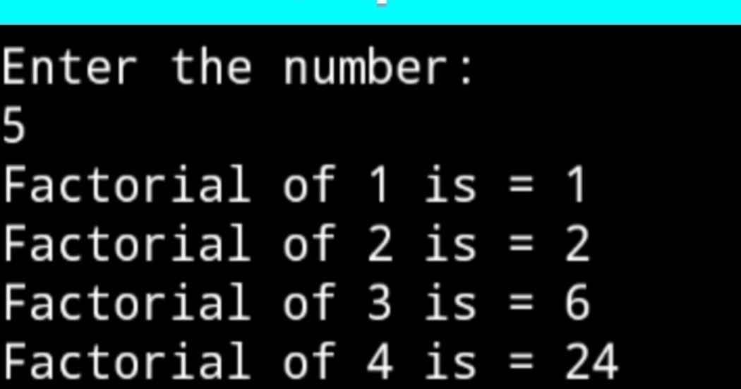 codeforhunger: C Program To Print Factorial Of 1 to n Number's