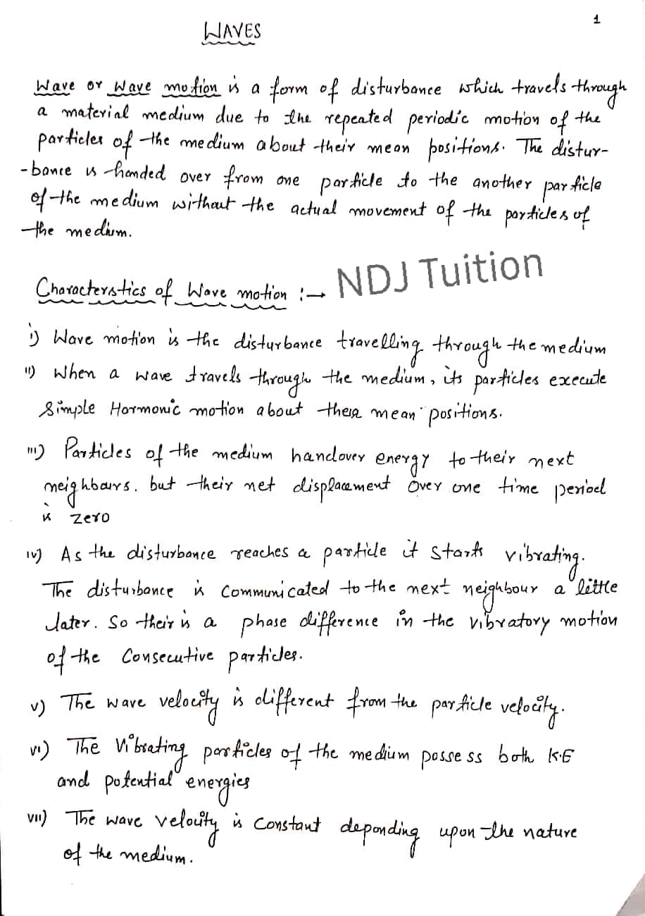 Waves Handwritten Notes for 11th Class Physics