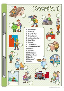 Deutsch ist schön...kommt!: A1 Liste Berufe mit Bildern und Übungen