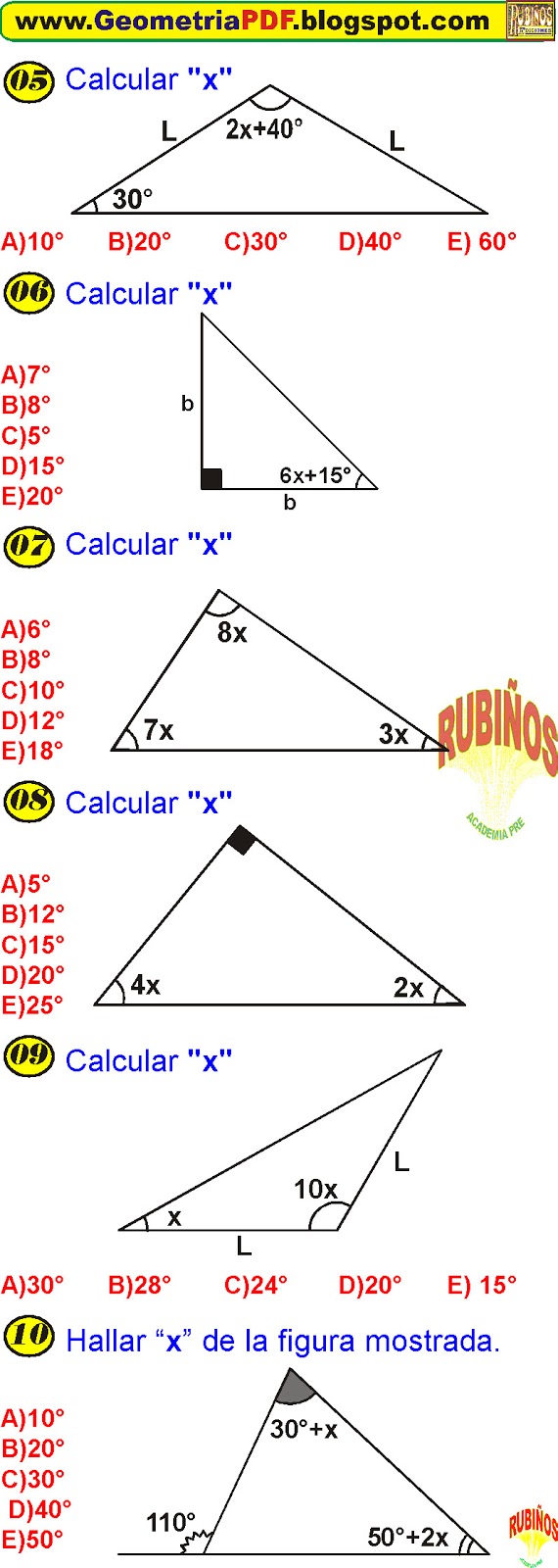 TRIÁNGULOS PROPIEDADES FUNDAMENTALES EJERCICIOS RESUELTOS EN PDF