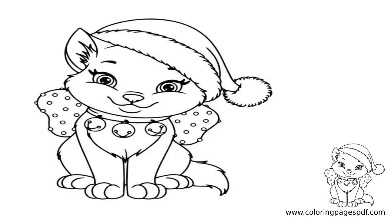 Coloring Page Of A Classy Cat Wearing A Christmas Hat