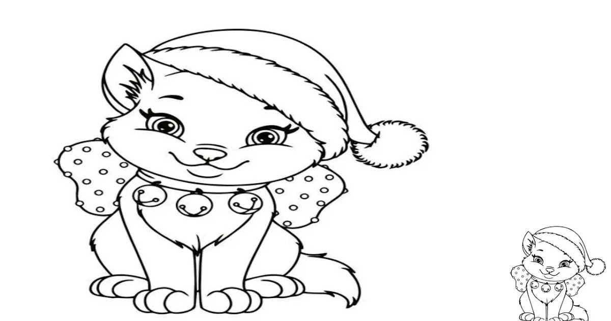 Coloring Page Of A Classy Cat Wearing A Christmas Hat