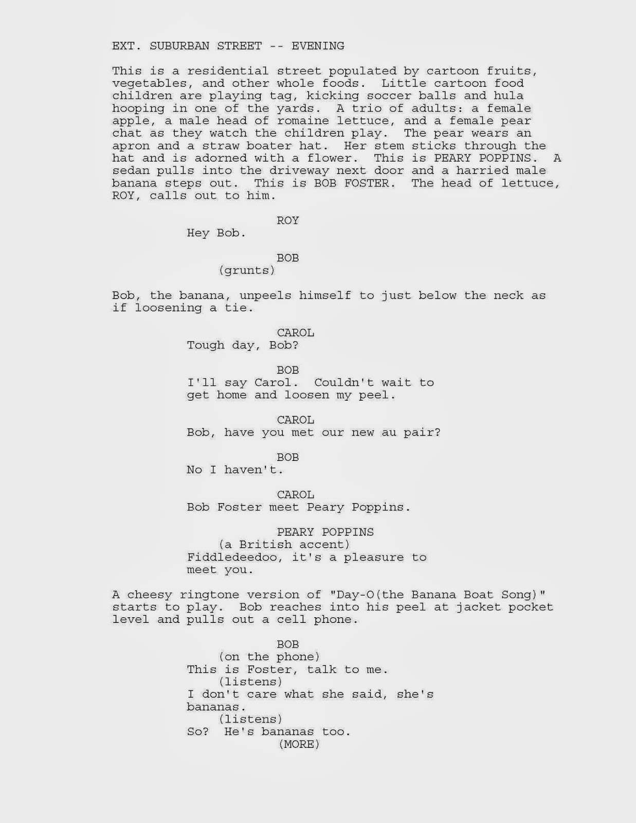 WRITING SAMPLE: PEARY POPPINS AND THE BANANA TWINS (ANIMATED SHORT ...