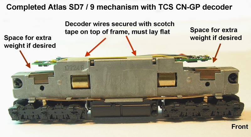 N Scale DCC Decoder Installs: TCS CN-GP in an Atlas SD9