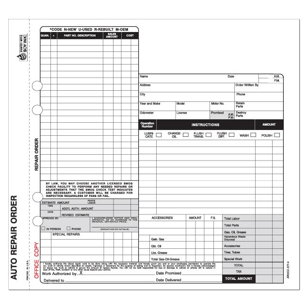 Auto Shop Work Order - Invoice Template