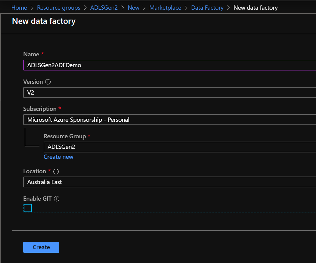 Azure Data Lake Gen 2 Integration With Datafactory Stack