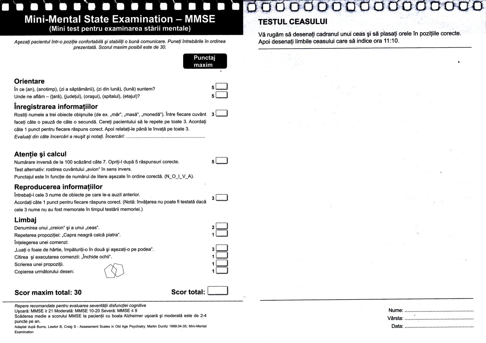 Anunturi MD: Mini- Mental State Examination - MMSE