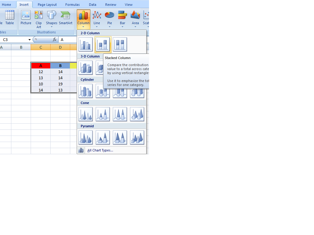 How to Create 2D Stacked Column Chart in Excel | Howto-Tektips