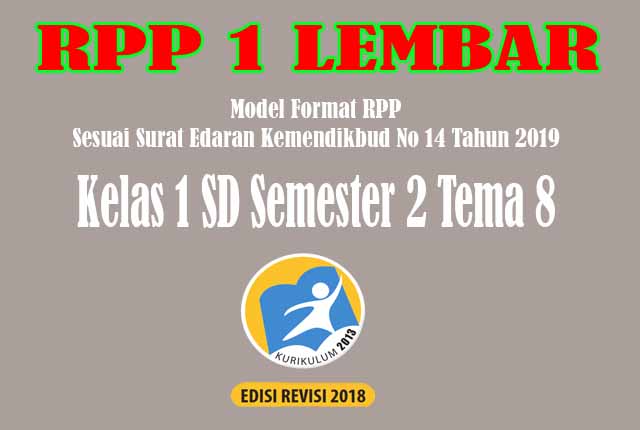 Contoh RPP 1 Lembar SD Kelas 1 Semester 2 Tema 8 - KURIKULUM 2013