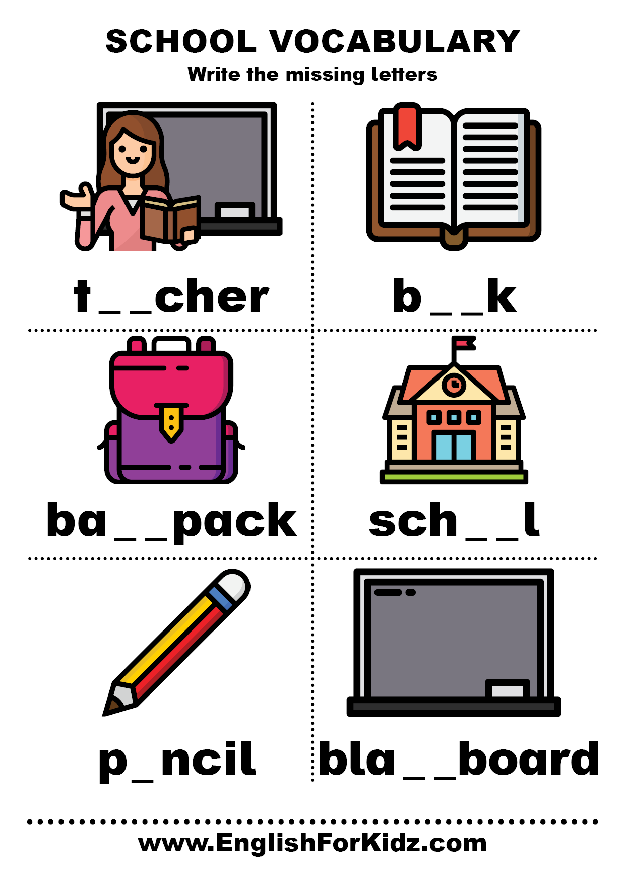 School Vocabulary Worksheets (Free PDF)