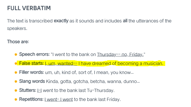 What is the correct way to mark False Starts in Full Verbatim?
