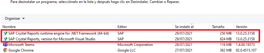 Instalar o actualizar la versión de Crystal reports (2021)