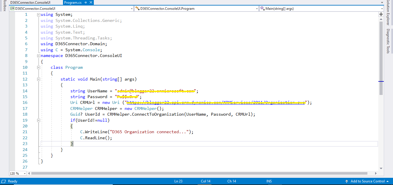Connecting D365 with C# client.