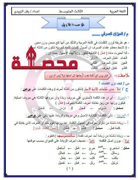 ملزمة اللغة العربية للصف الثالث متوسط الاستاذة رفل الزبيدي