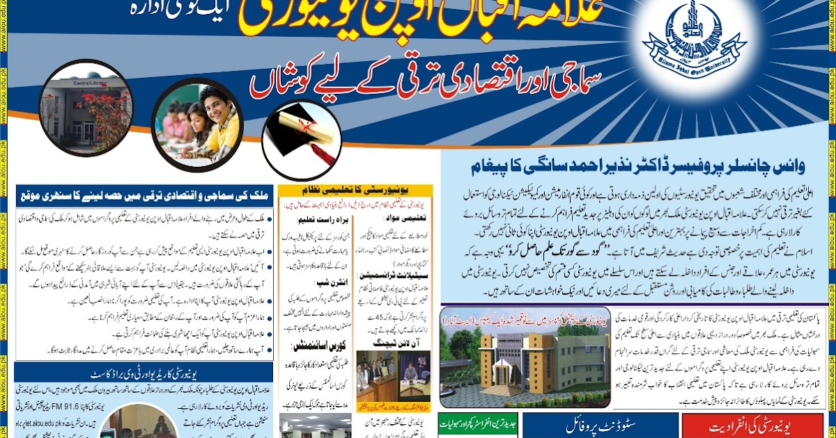 Allama Iqbal Open University AIOU Admissions 2020 Online
