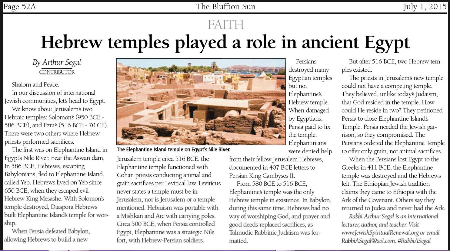 Rabbi Arthur Segal: RABBI ARTHUR SEGAL: LEONTOPOLIS HEBREW TEMPLE IN ...