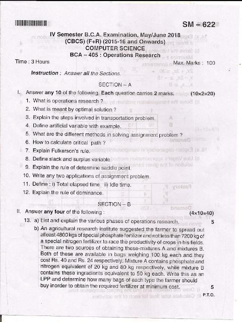 Bangalore University b.c.a. Computer Science Bca- 405 : Operations Research May/June 2018 ...