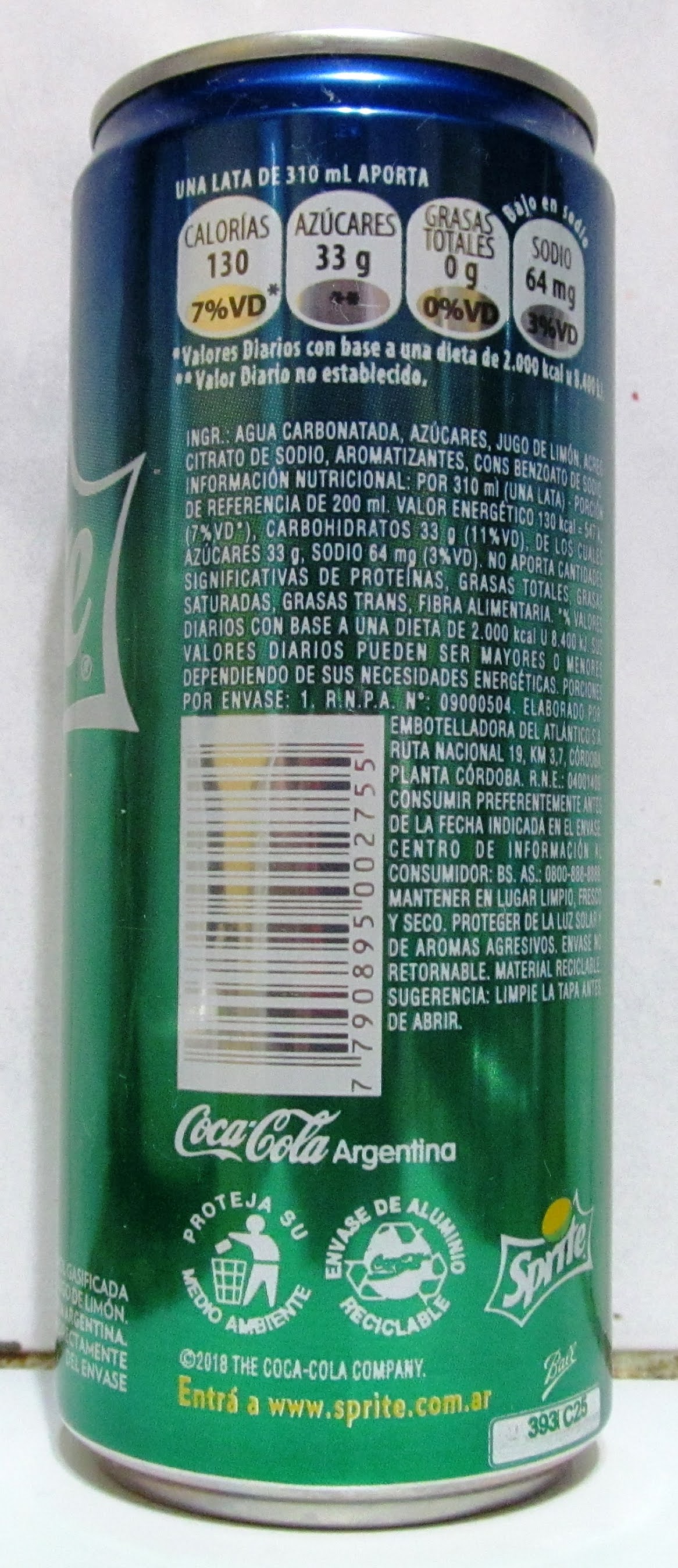 LATAS Y BOTELLAS COLECCIÓN: LATA SPRITE 310 ML , ORIGEN ARGENTINA 2020