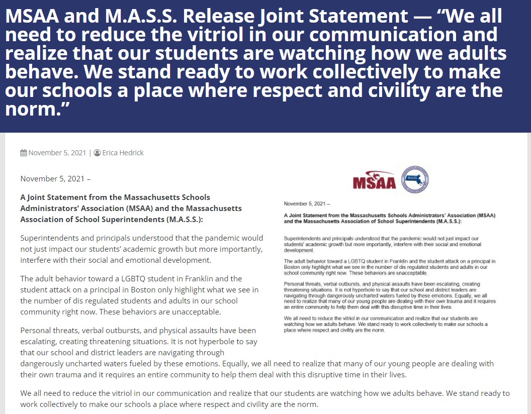 Franklin Matters: Joint Statement from MSAA and M.A.S.S.