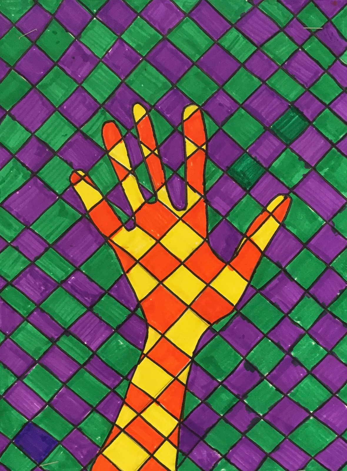 Lines, Dots, and Doodles: Warm and Cool Color Hands, 3rd Grade