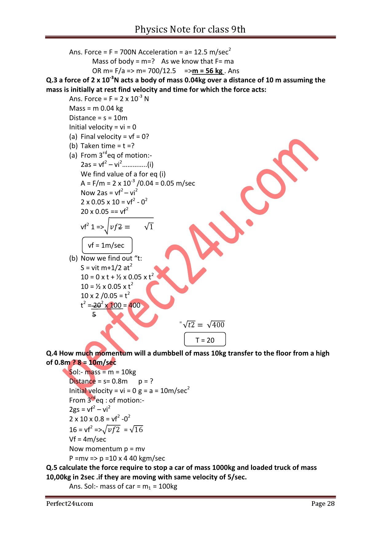 Physics Notes for Class 9th