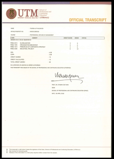 KERJA SAMBIL BELAJAR: CONTOH CERT - UTM