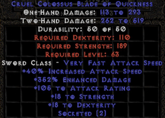 Best cRPGs: CRUEL COLOSSUS BLADE OF QUICKNESS, Diablo 2: Resurrected