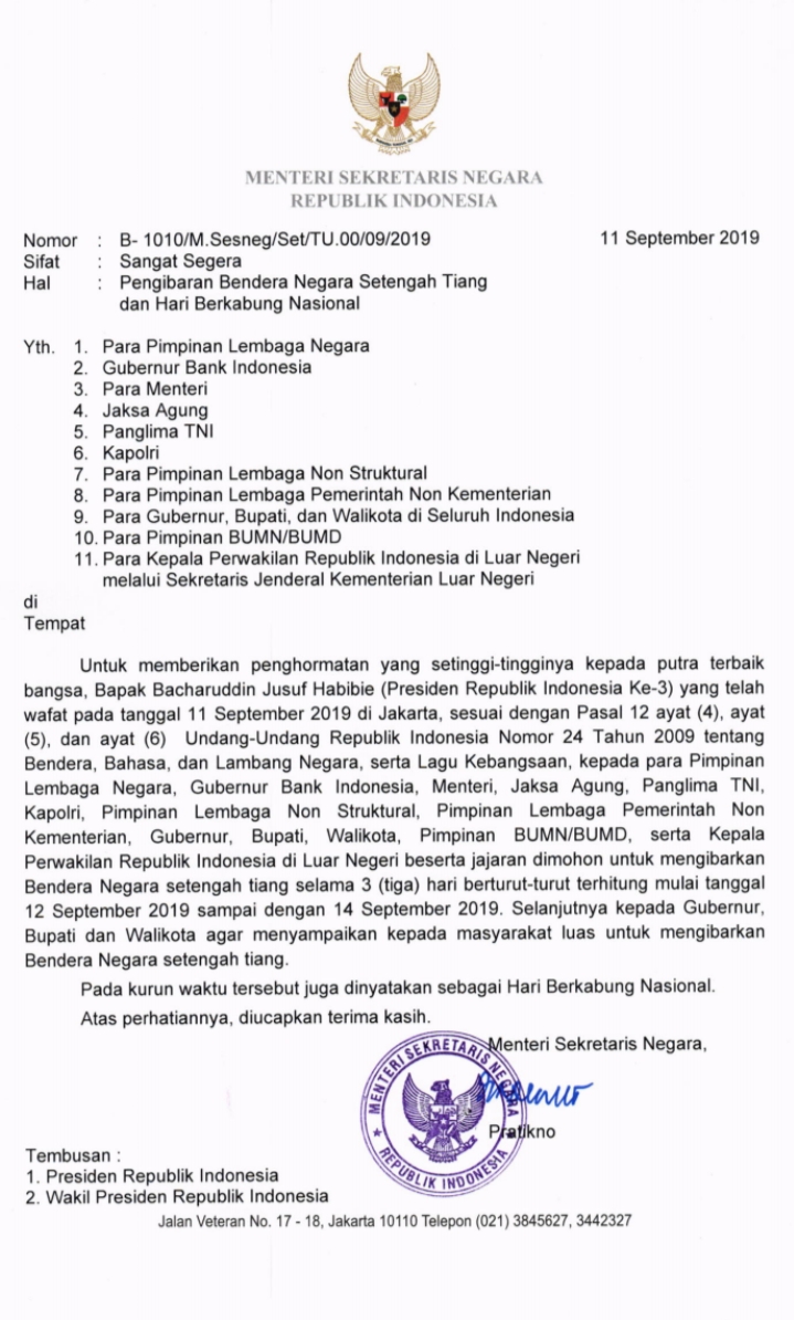 √ √ Surat Edaran Pegibaran Bendera Setengah Tiang sebagai Penghoramatan ... √ √ Surat Edaran Pegibaran Bendera Setengah Tiang sebagai Penghoramatan ...