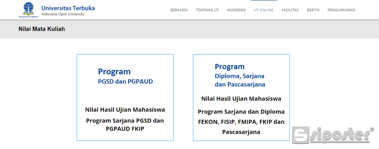 Cara Cek Nilai UT (Universitas Terbuka) | Siposter Post