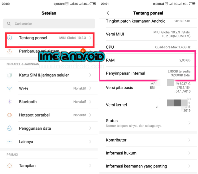 Cek ram dan memori internal xiaomi