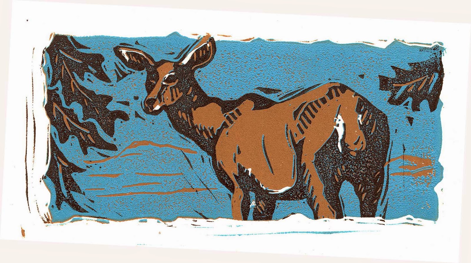 TINA FONG / ILLUSTRATION: Deer, linocut reduction print