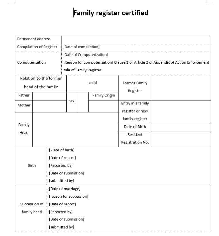 family register certificate