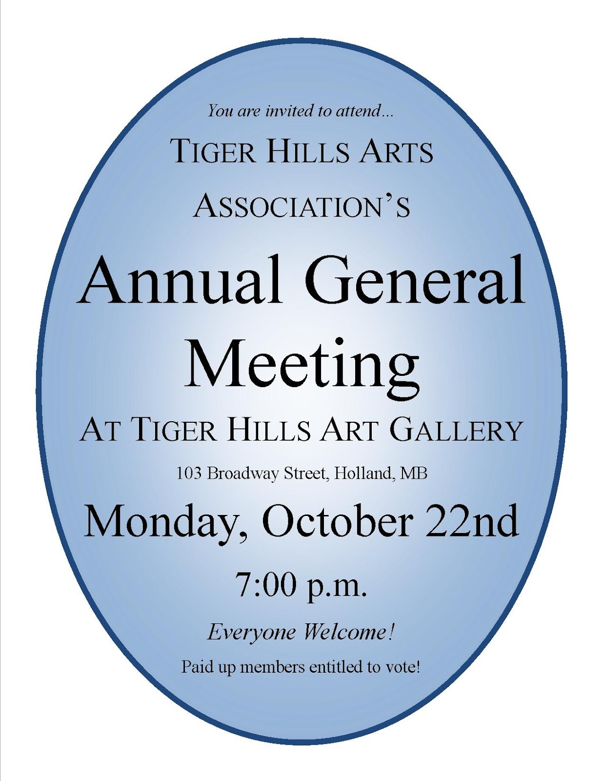 Tiger Hills Arts Association: AGM Invitation