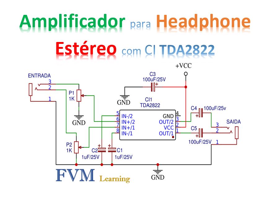 Amplificador para Headphone Estéreo com CI TDA2822 - FVML