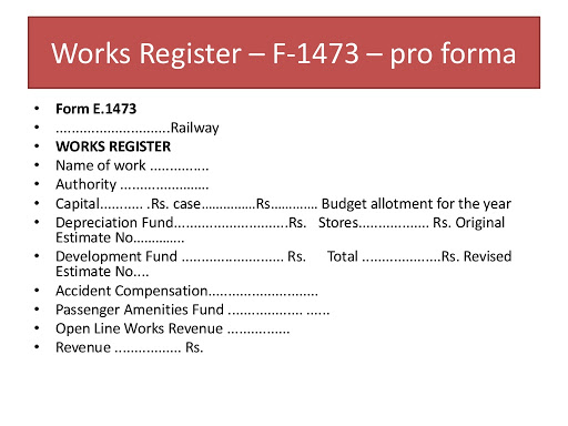 Railway Accounts Department Examinations: Works Register - PPT