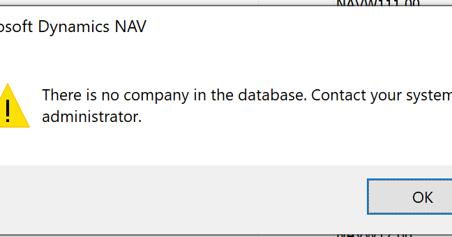 Microsoft Dynamics NAV/Business Central: Dynamics NAV login error "There is no company in the ...
